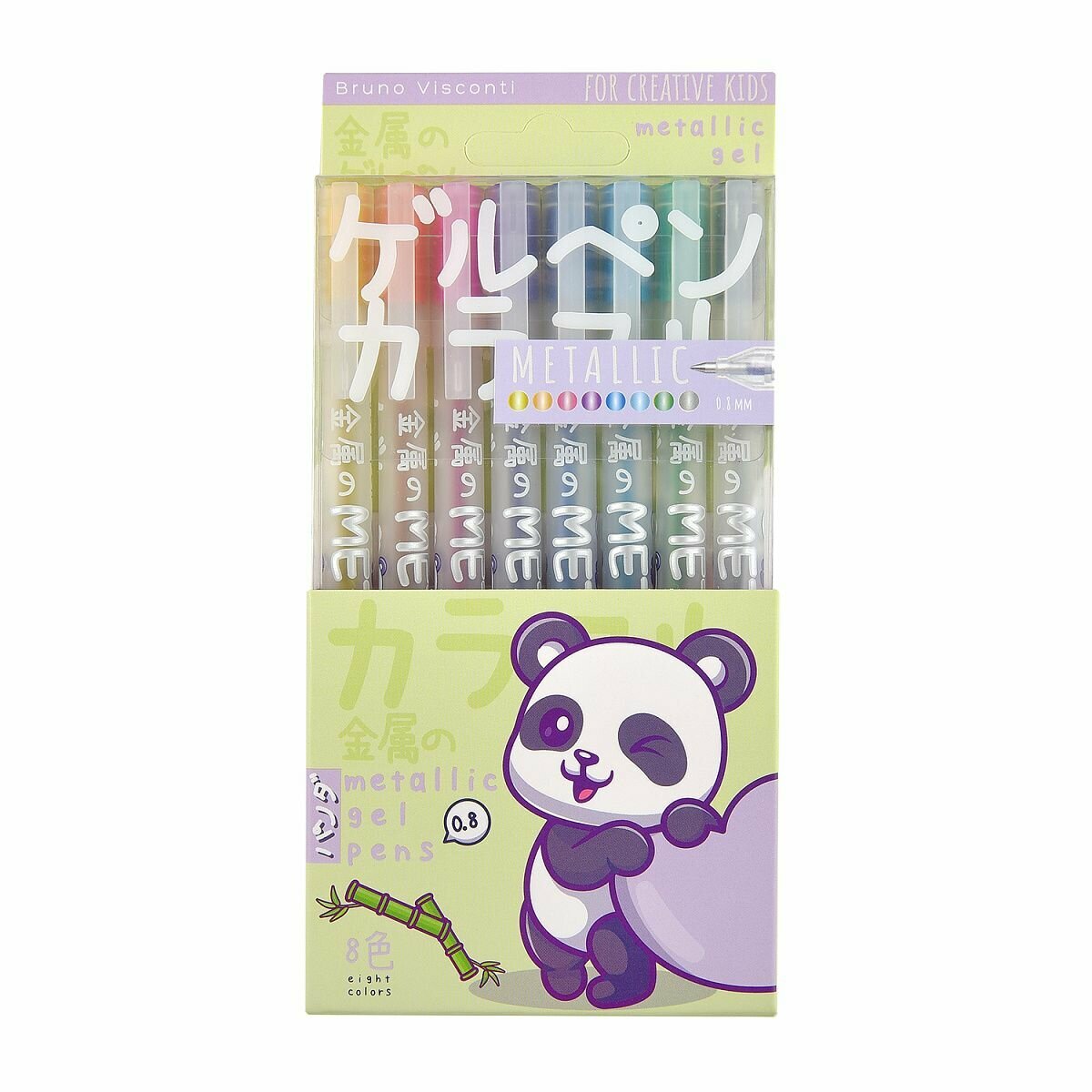 Набор гелевых ручек "METALLIC.KAWAII ANIMALS" 8 цветов, серебряные частицы "металлик"