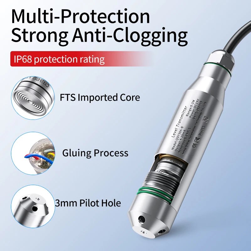 Датчик уровня воды Vadias 0-5м RS485 1M Range 4M Cable, Output 0-5V