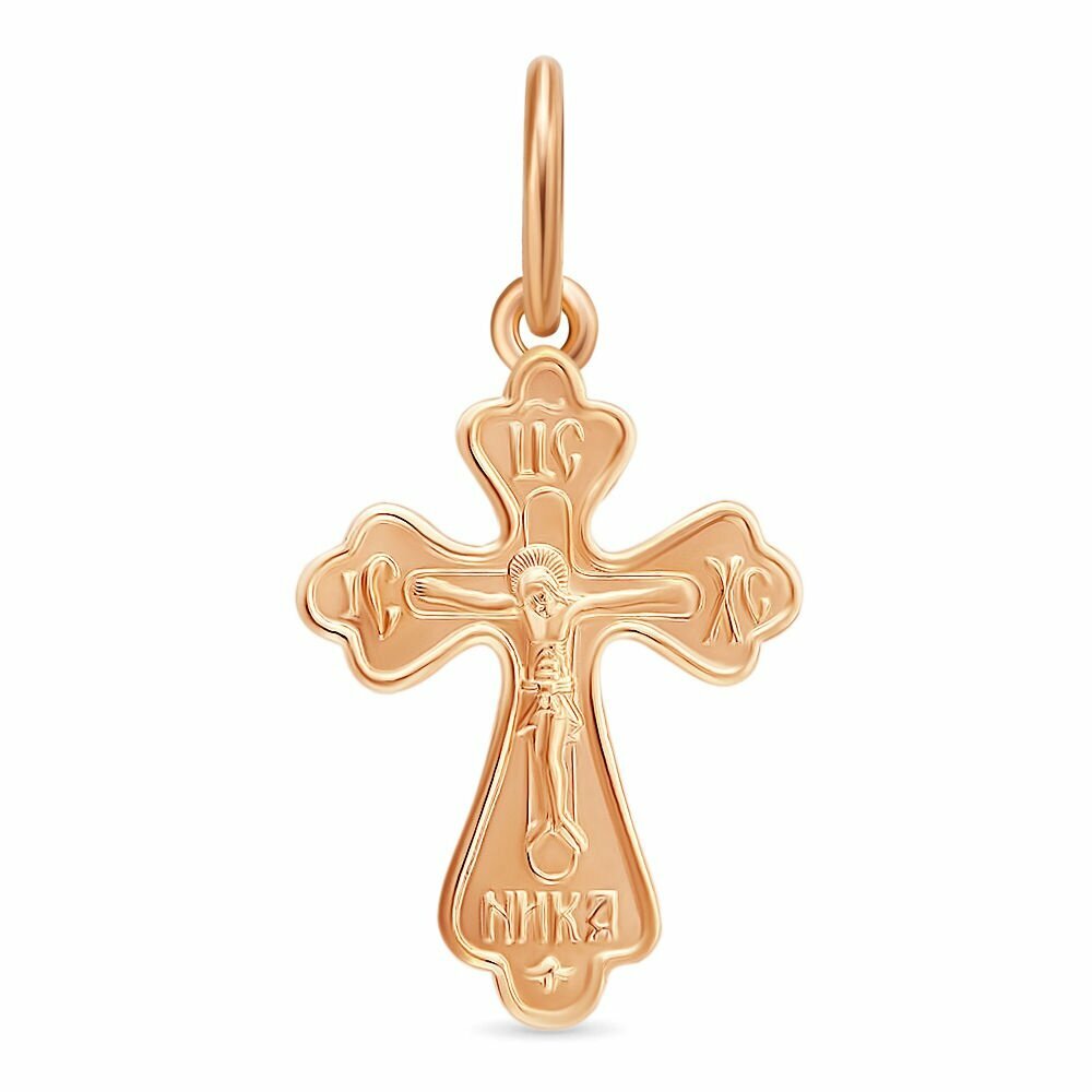 Крестик, красное золото, 375 проба, родирование