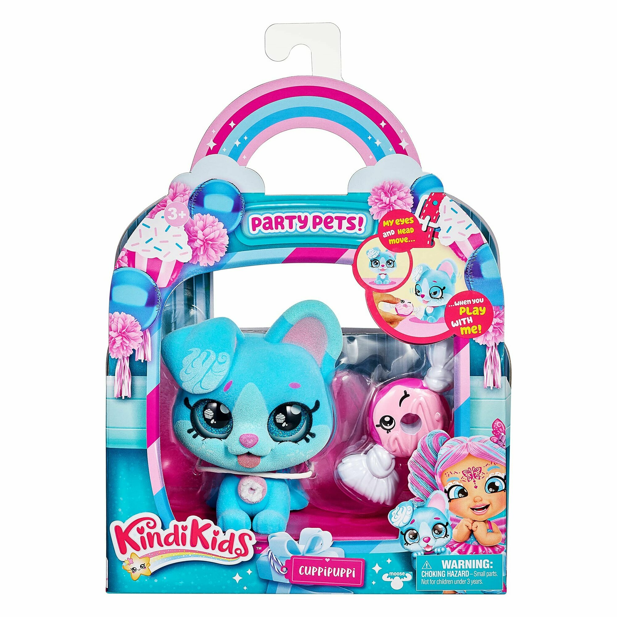 Kindi Kids Show N Tell Pets Party Pets Kitty, Puppi, Bunny, Подмигивающие игрушки для щенков и котенков, коллекционные домашние животные с аксессуарами.