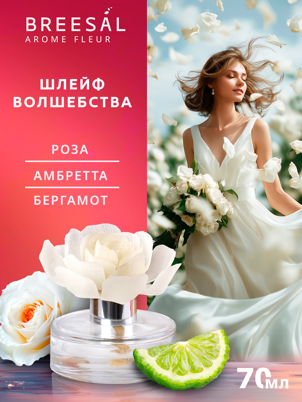 Ароматизатор для дома роза Arome Fleur Шлейф волшебства, Декоративный ароматизатор, 60 мл