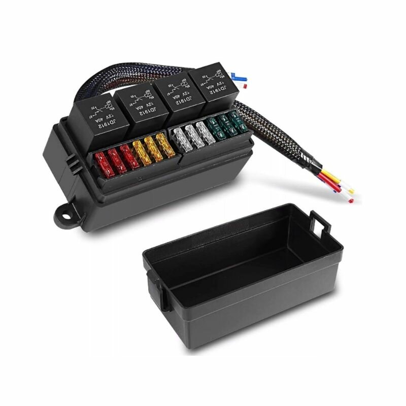 (1 компл.) Блок реле и предохранителей (4 реле, 12 предохранителей) 12В, 4-конт.