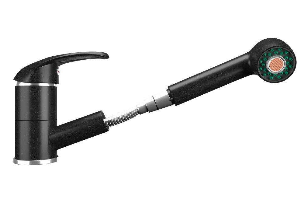 Смеситель для кухни Ulgran U-002 U-002-344 с поворотным изливом, черный, матовый, однорычажный, латунный, с керамическим картриджем