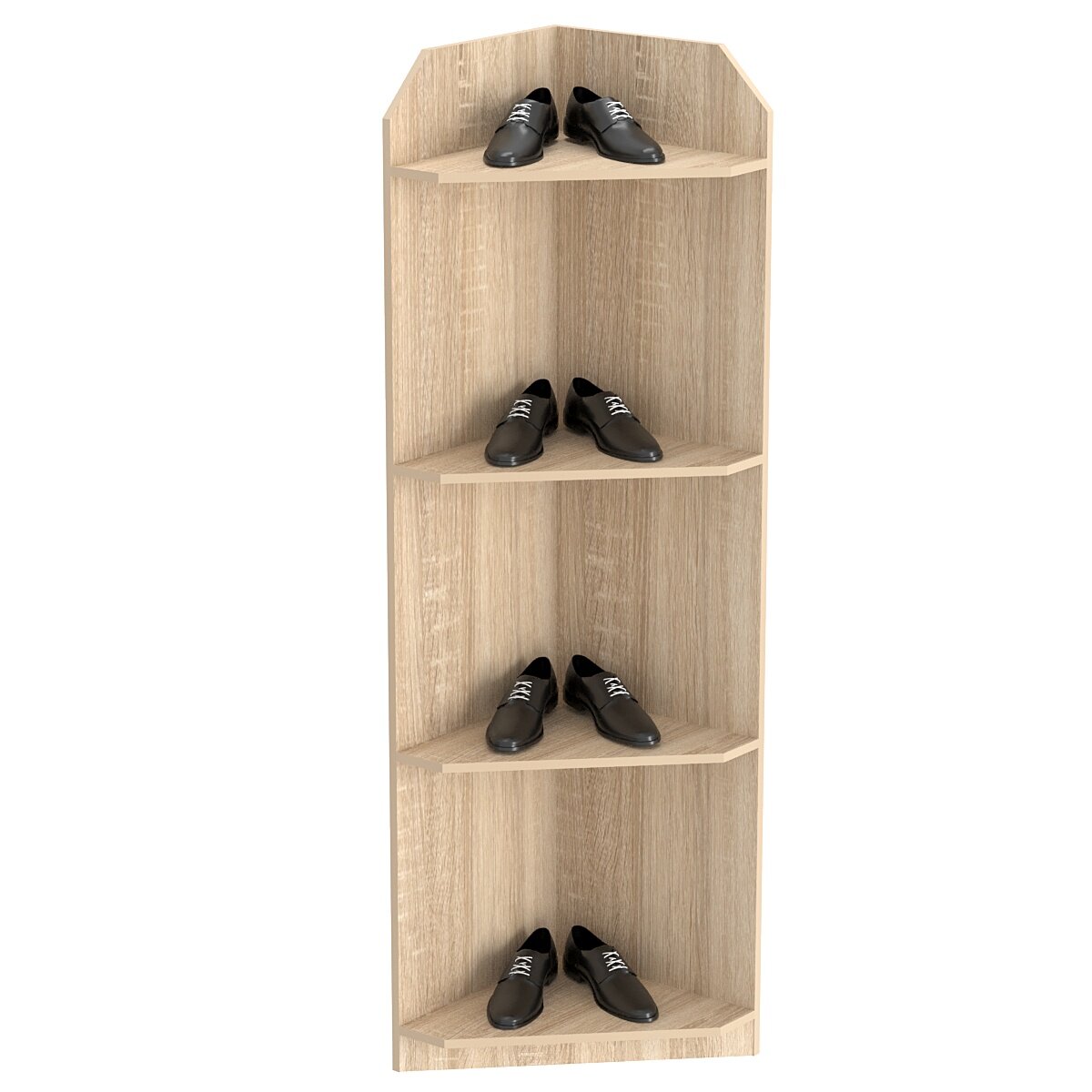 Торговый стеллаж из ДСП для обуви №5 высокий угловой с четырьмя полками, Дуб сонома