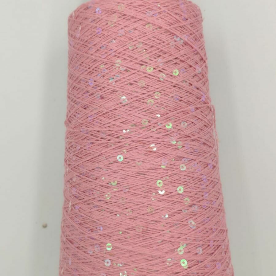 Пряжа Пайетки 3мм на хлопке (Raffinato) 077-2 розовая помада с пайетками стрекоза (200г)