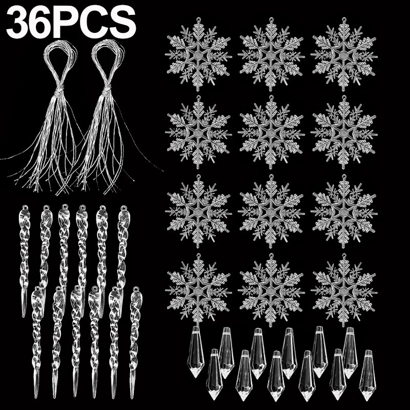 Хрустальные снежинки и сосульки для елки, F-36PCS