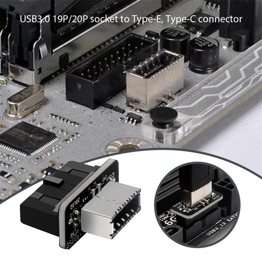 Адаптер USB-заголовка USB3.0 19P/20P для преобразователя Type-E 90 градусов для шасси переднего разъема Type-C для матер