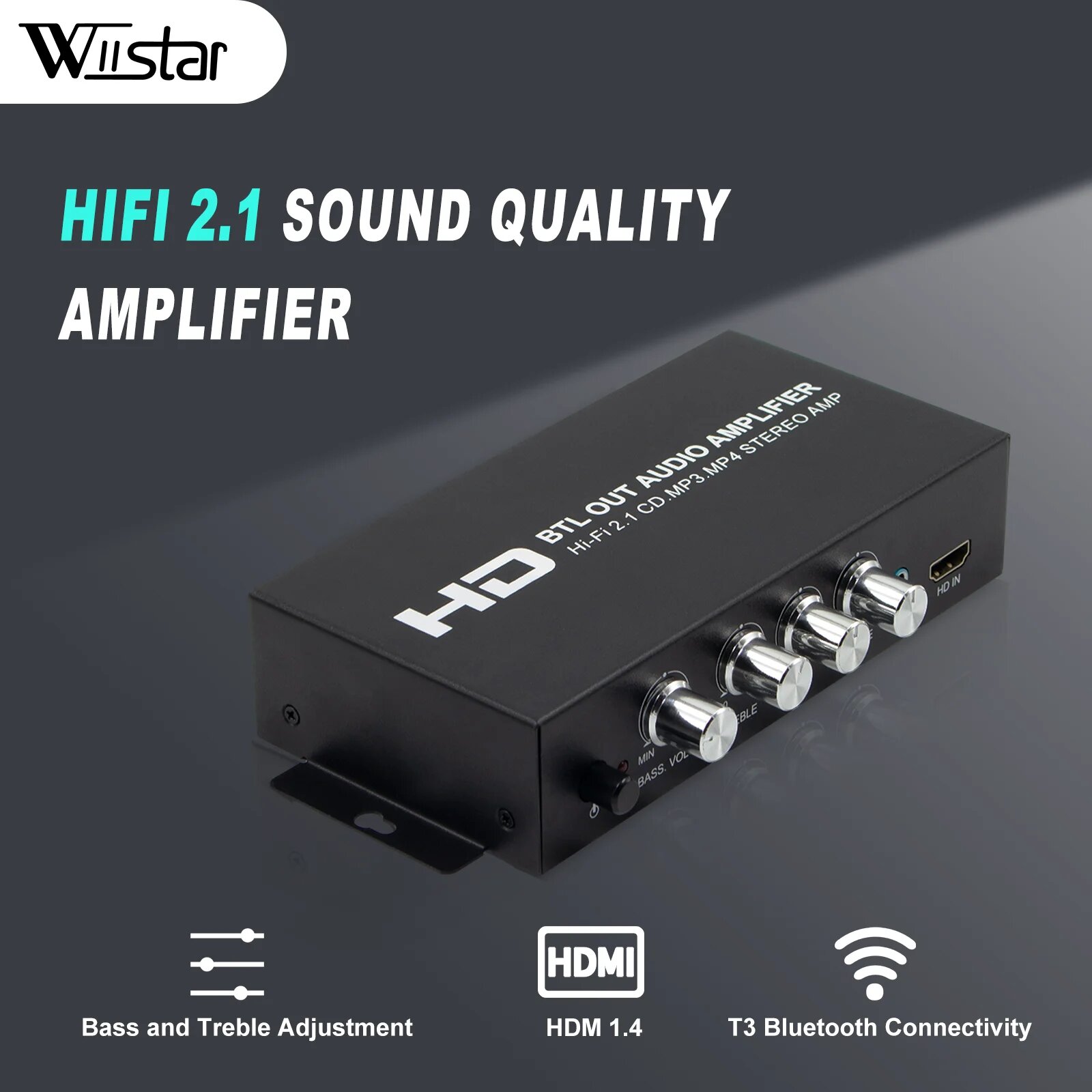 Wiistar усилитель HiFi 80 Вт, 2.1-канальный, 12V2A EU Plug