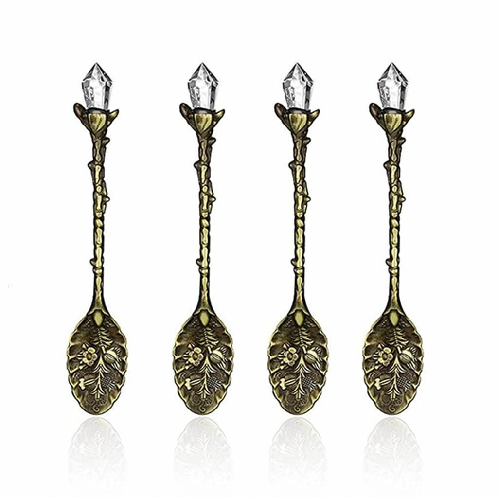 Набор из 4 хрустальных Ретро-кофейных ложек, Чайных маленьких ложечек и десертных ложек