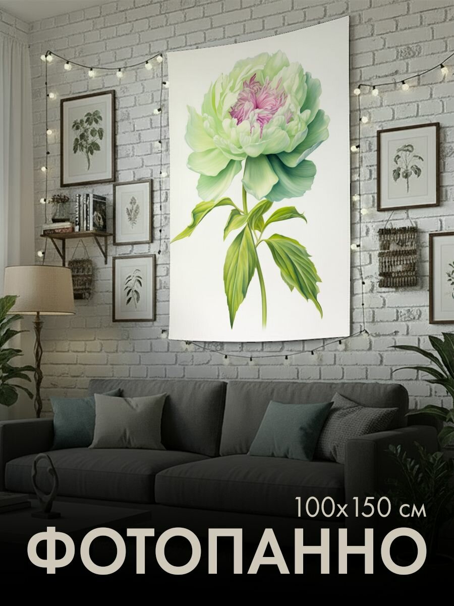 Панно тканевое PrintyFull / 100x150 см / пион, графитовый