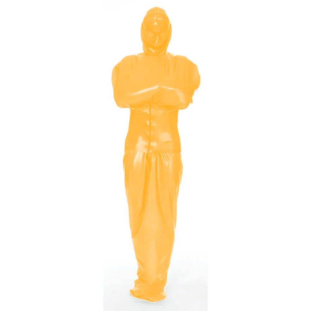 Экзотический кожаный комбинезон из ПВХ с мокрым эффектом и широким поясом, унисекс, бондаж с мешком и капюшоном, фетиш, сексуальная сумка для тела, спальный мешок на заказ XXL, Желтый