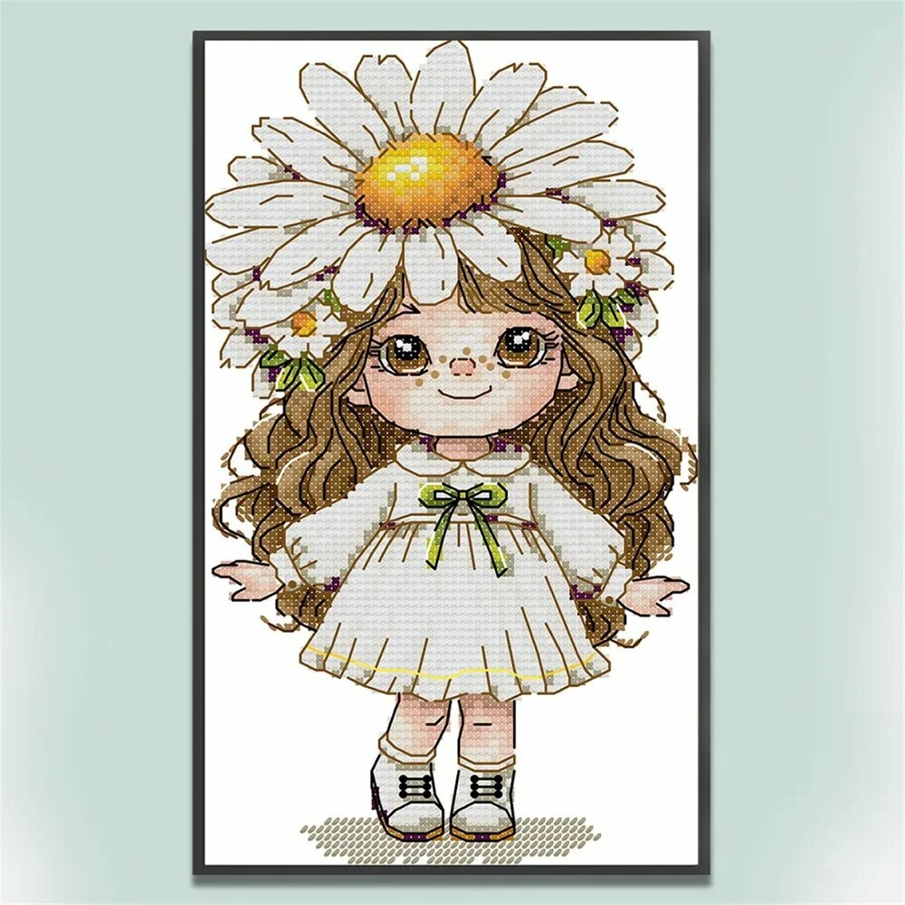 Набор для вышивания крестом Девушка с ромашками 14CT хлопок с нанесённым рисунком