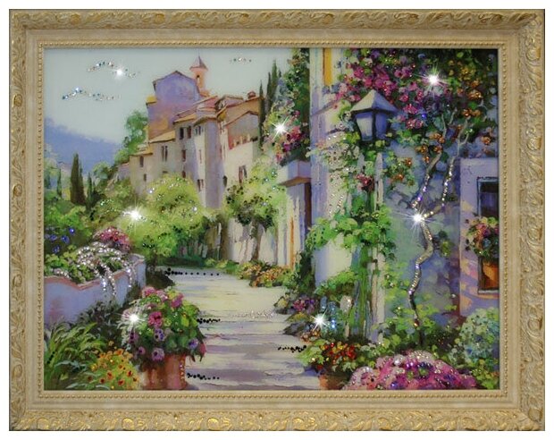Картина «Цветущий город большой» с кристаллами Swarovski, 80х60 см