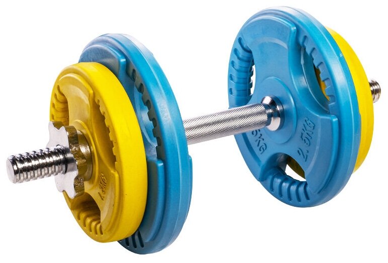 Гантель разборная обрезиненная с 3-мя хватами 9,5 кг Voitto, цветная, Комплектация №1 с железной ручкой