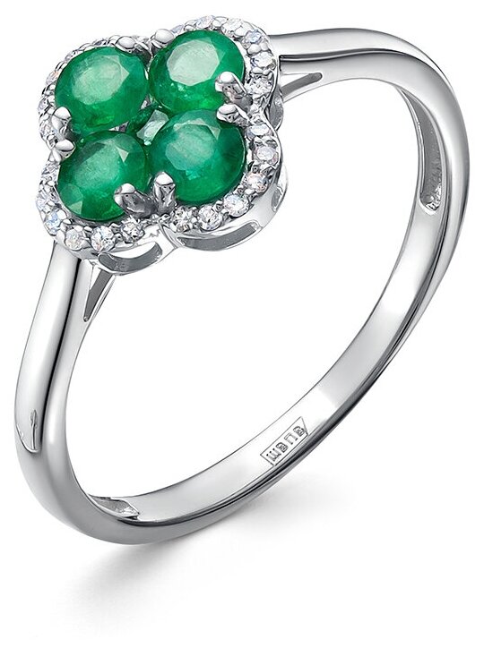 Кольцо, белое золото, 585 проба, родирование, изумруд