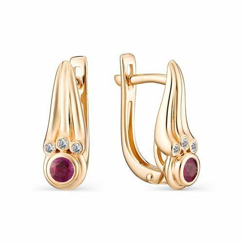 Серьги, золото, 585 проба, бриллиант, рубин