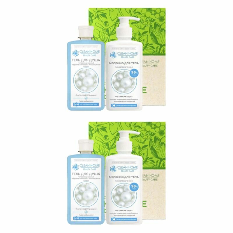 CLEAN HOME Набор BEAUTY CARE, Гипоаллергенный, (гель для душа 350 мл, молочко для тела 350 мл), 2 шт