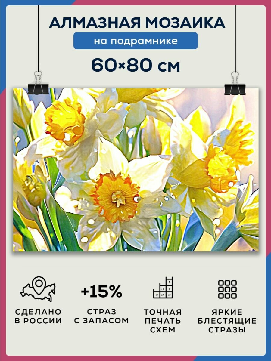 Алмазная мозаика 60x80 Нарциссы летом на подрамнике