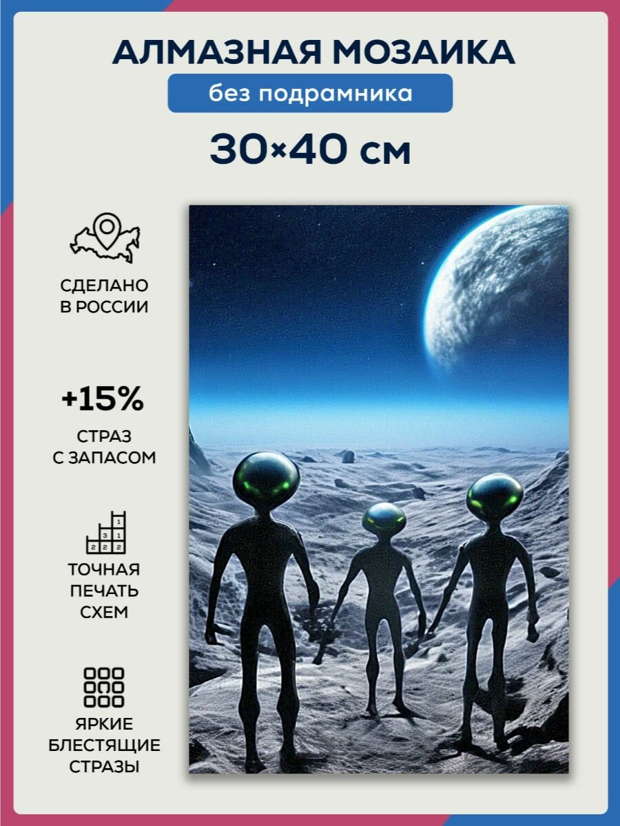 Алмазная мозаика 30x40 Инопланетяне без подрамника