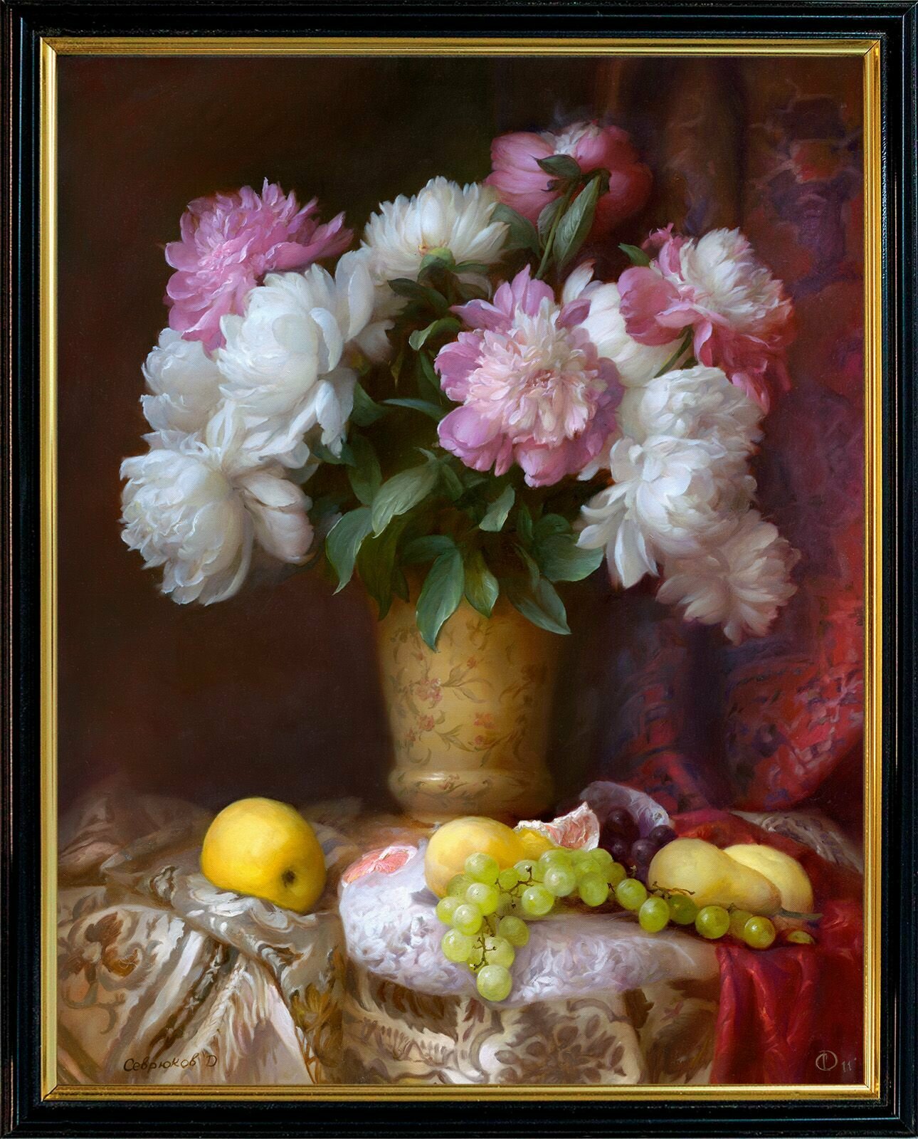 Картина "Пионы", 30х25 см, художник - Севрюков Д. оформлена в багет, СД3-30х25