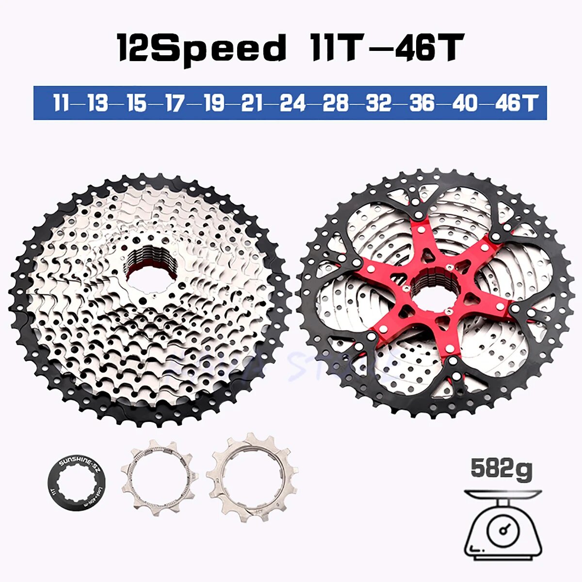 SUNSHINE MTB кассета 8/9/10/11/12 скоростей 36-52T алюминиевая 12 Speed 11-46T