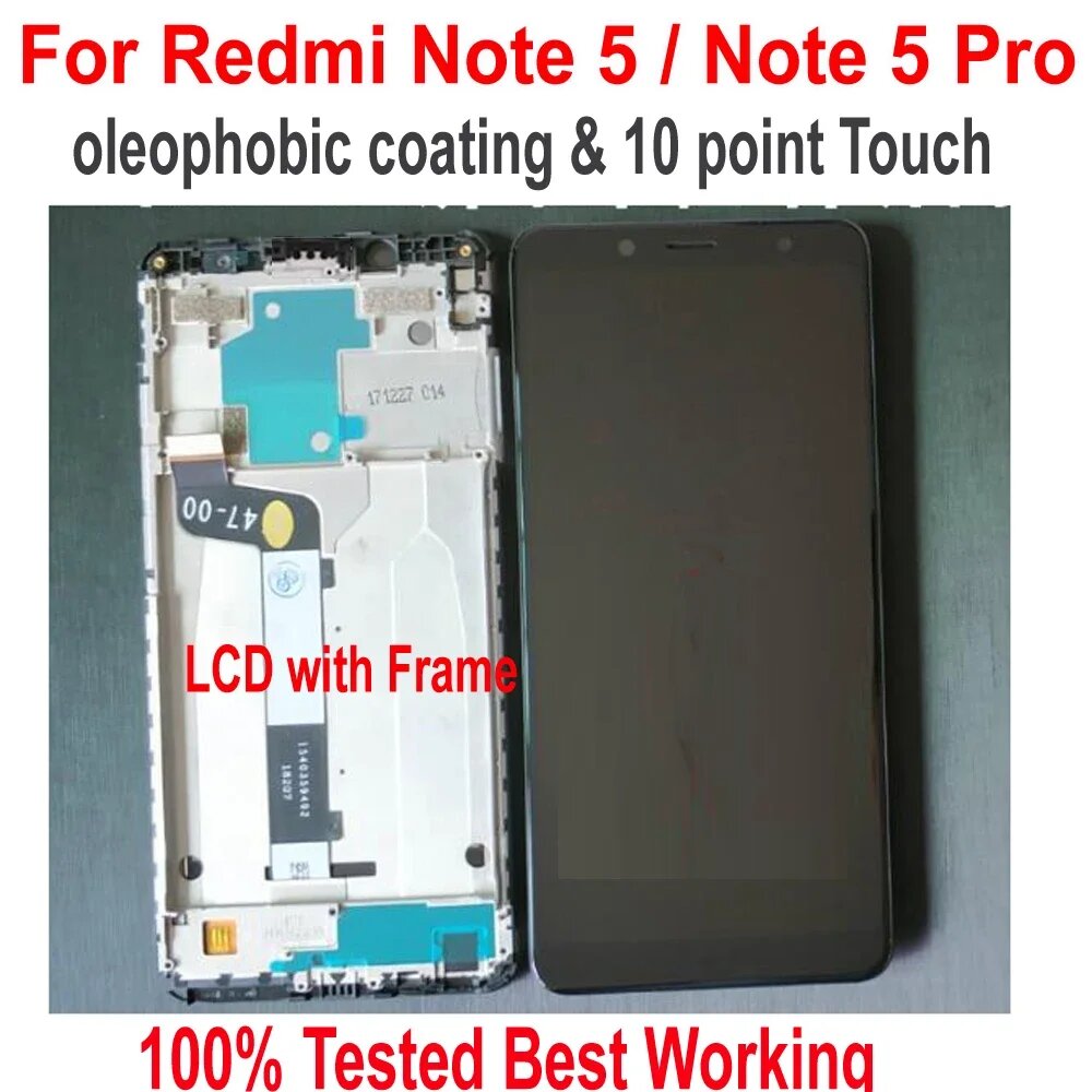 ЖК-дисплей для Xiaomi Redmi Note 5 Pro MEG7S, 10-точечный сенсорный экран с дигитайзером в сборе с рамкой и датчиком Note5 Black with Frame