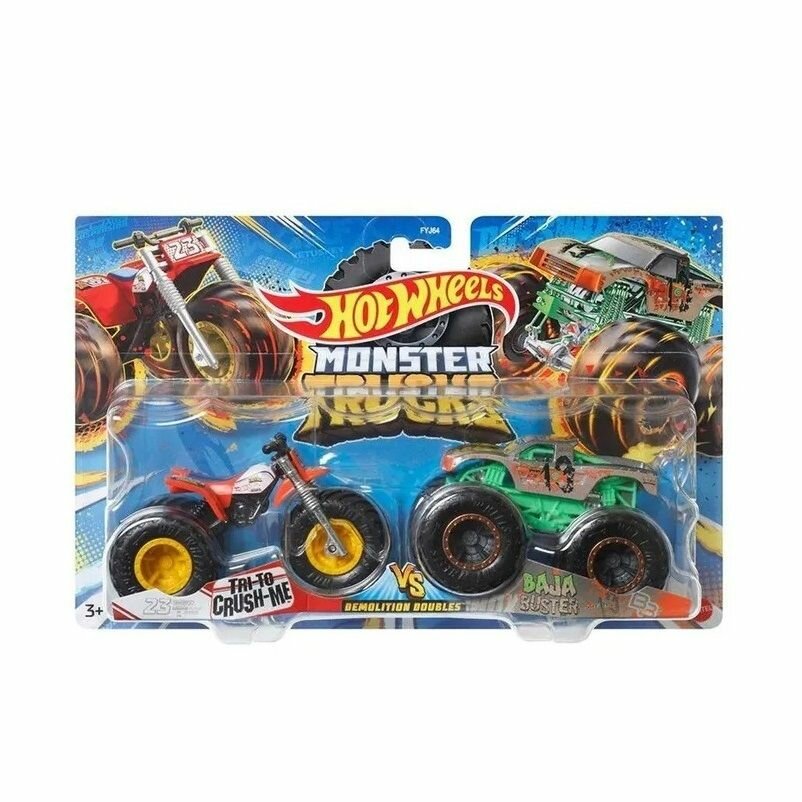 Набор машинок Hot Wheels Монстр-трак Взаимное уничтожение 2 шт. Tri-To Crush-Me vs Baja Buster