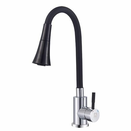 ARGO Смеситель для кухни SOLID двухпозиционный, хром/чёрный, пластичный излив, d-35, нерж. сталь,