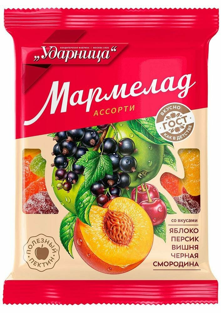 Мармелад Ударница Ассорти (ябл, персик, вишня, ч. смород) 275г