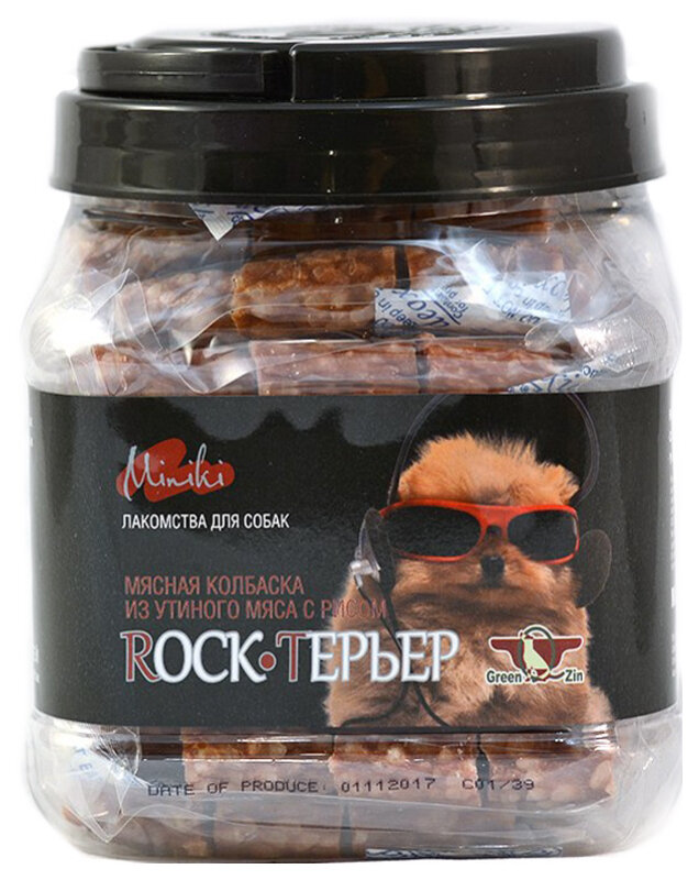 Лакомство для собак Рок Терьер, Колбаски из Утки с Рисом , 750 грамм, 1 банка