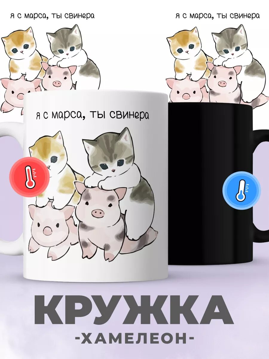 Кружка от jojomojo хамелеон с принтом коты, для чая, кофе, 330мл, керамическая