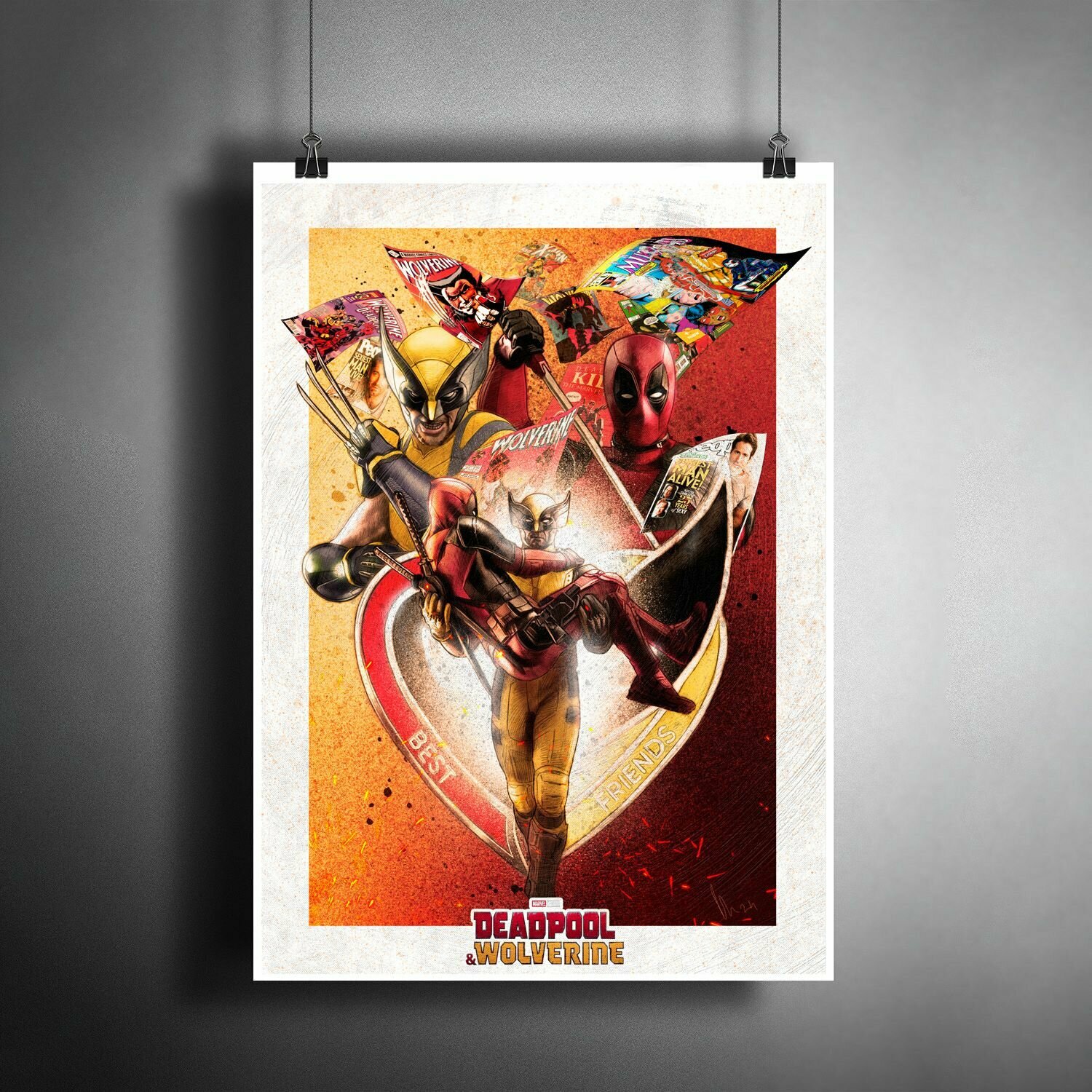 Постер плакат для интерьера Дэдпул и Росомаха/ Декор дома, офиса, комнаты A3 (297 x 420 мм)