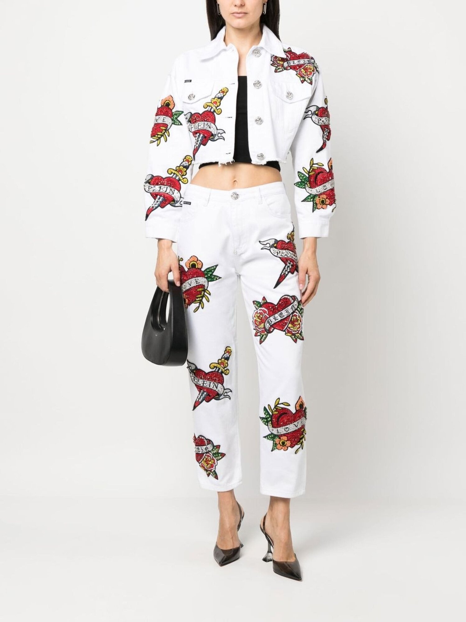 Куртка PHILIPP PLEIN Cropped Love denim jacket, размер 42, white — фото 1