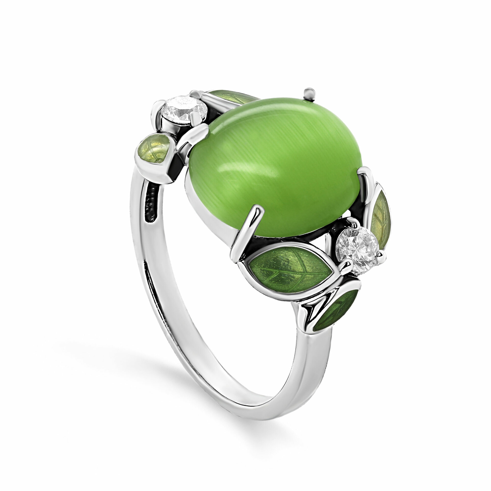 Кольцо, серебро, 925 проба, фианит, улексит