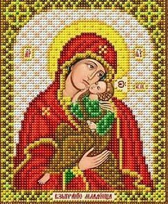 Ткань с рисунком для вышивания бисером Благовест И-5027 Богородица Взыграние младенца, 13 х 18 см (Бисер в комплект не входит.)