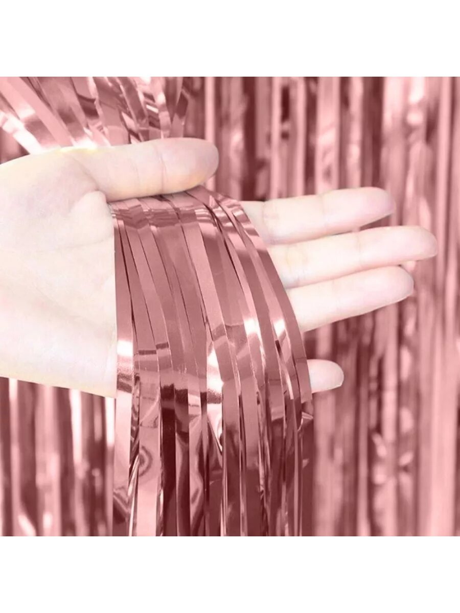 Занавес Дождик Розовое Золото, Металлик, 100*200 см, 1 шт.