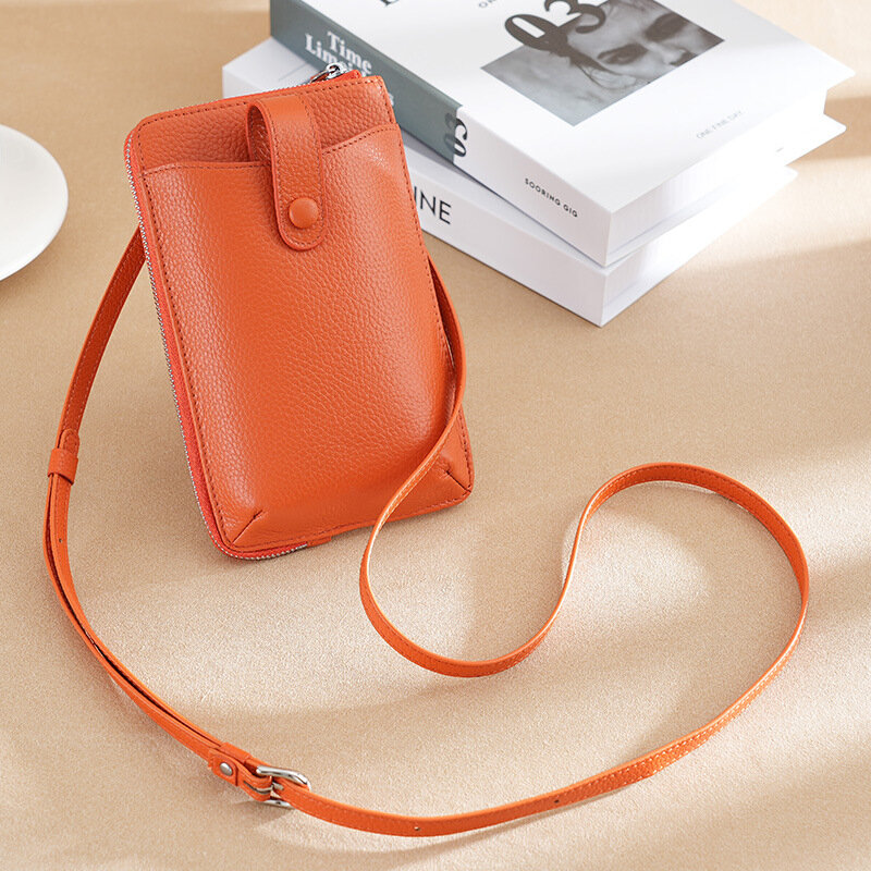 Сумка-мессенджер Qingyu, натуральная кожа, оранжевый, для мобильного телефона