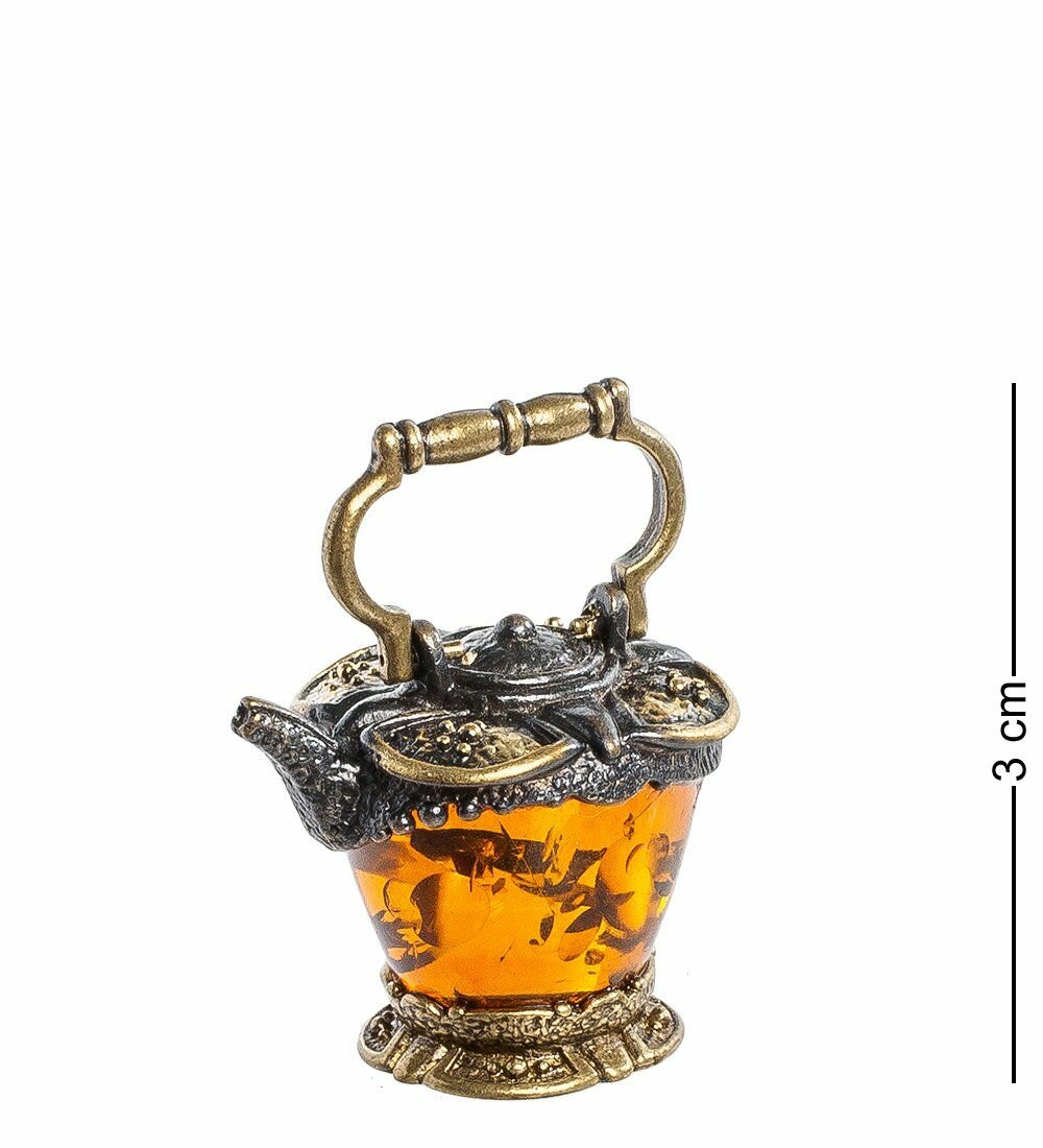 Фигурка 'Чайник Ажурный' (латунь, янтарь)