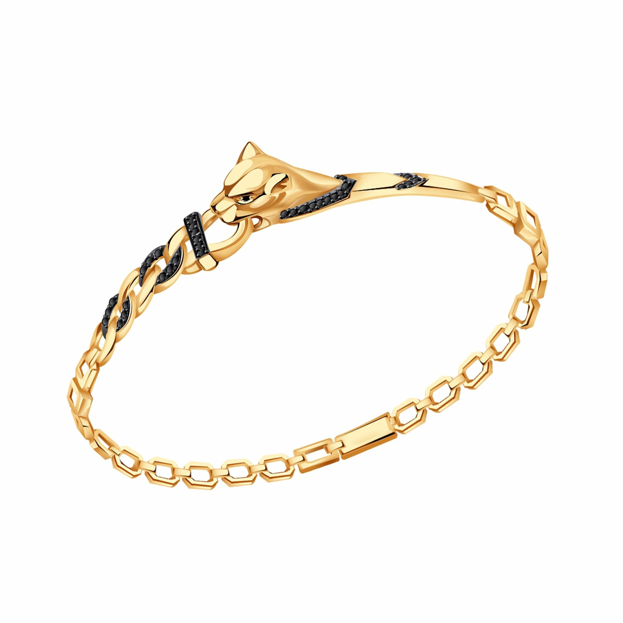 Браслет, красное золото, 585 проба, фианит