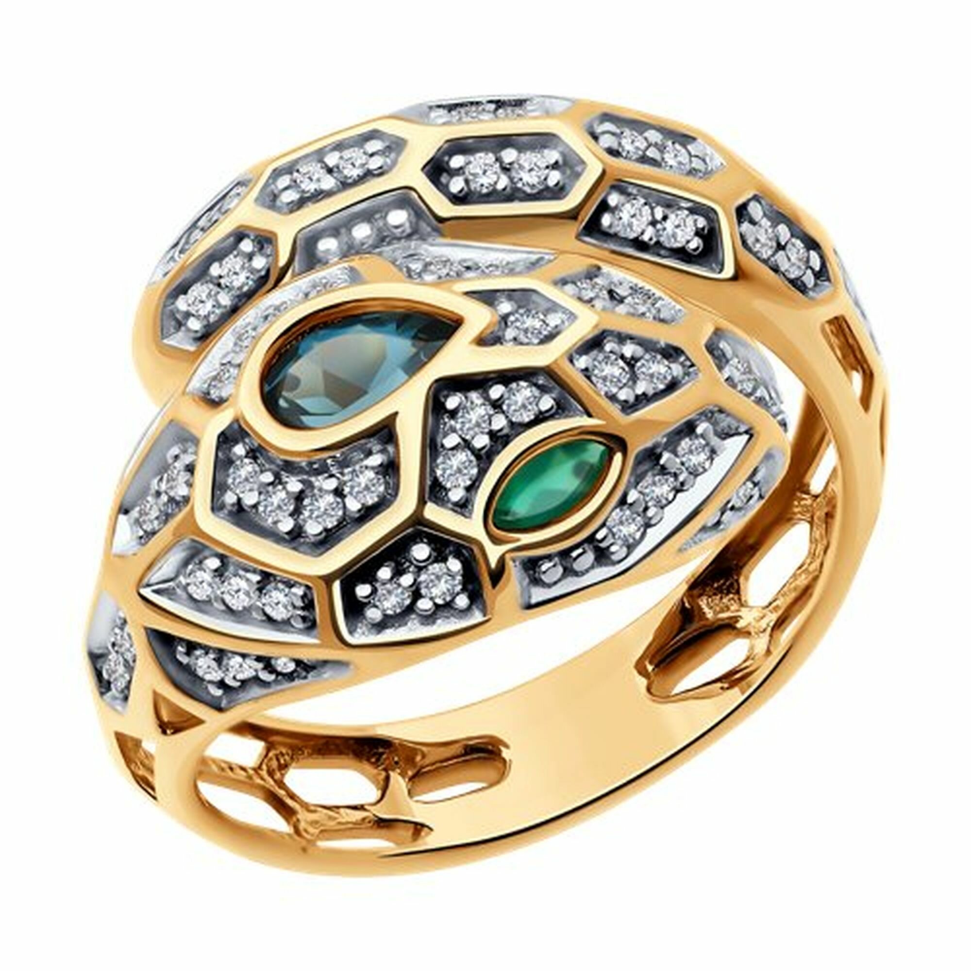 Кольцо Diamant online, красное золото, 585 проба, фианит, агат, Лондон топаз