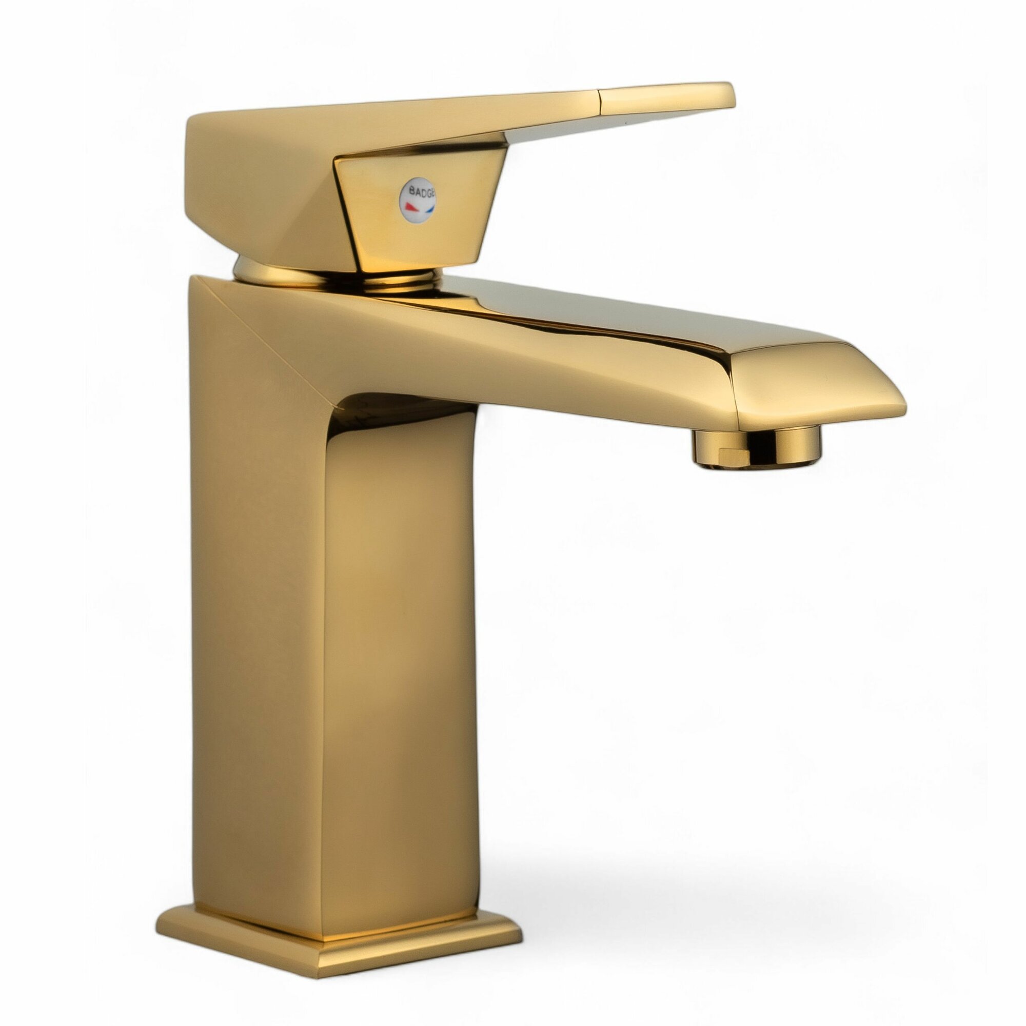Смеситель для раковины и столешницы, цвет золотой, квадратный корпус. Люкс