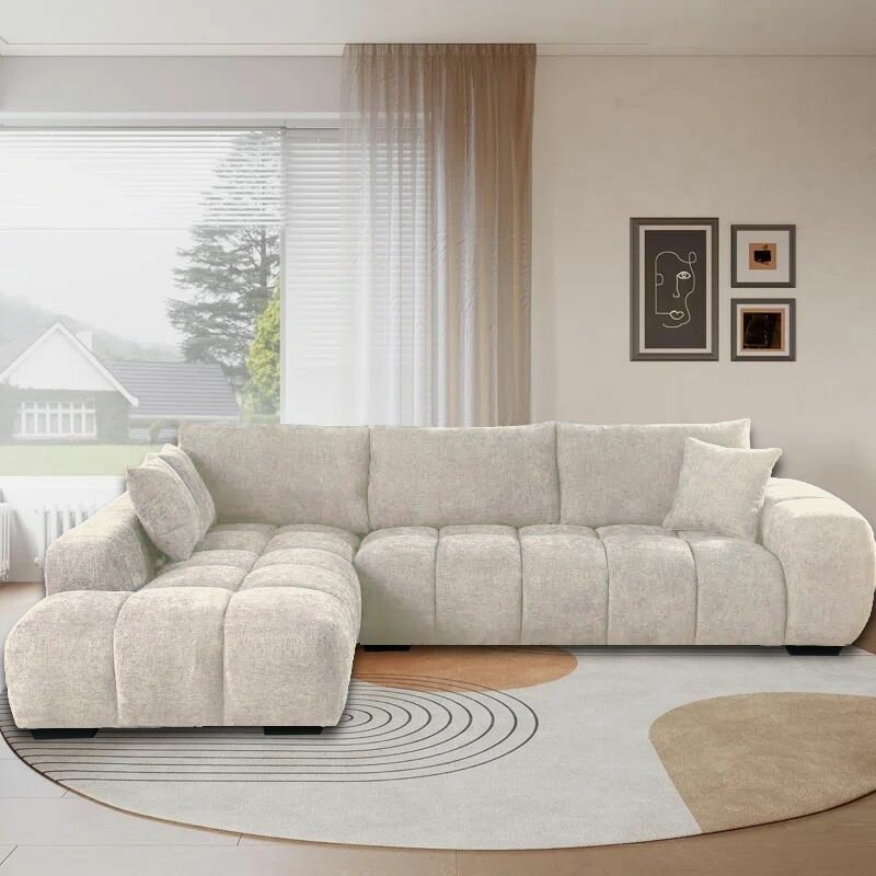 Угловой диван-кровать Океан (Ocean), 285х190х85 см, велюр Amigo Cream, механизм Еврокнижка, с ящиком для белья