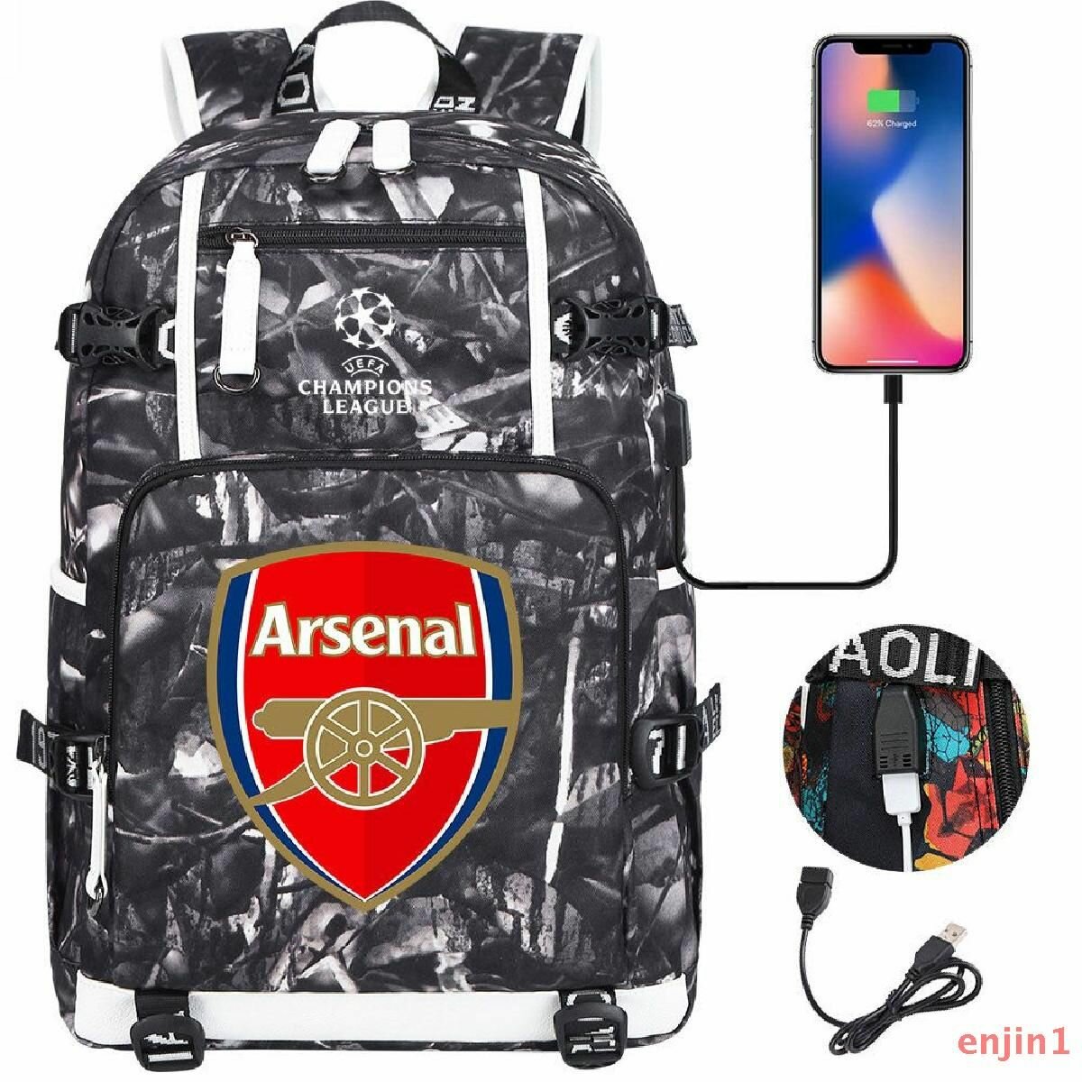 Школьный рюкзакPremier League Arsenal F.C. с зарядкой USB для ноутбука