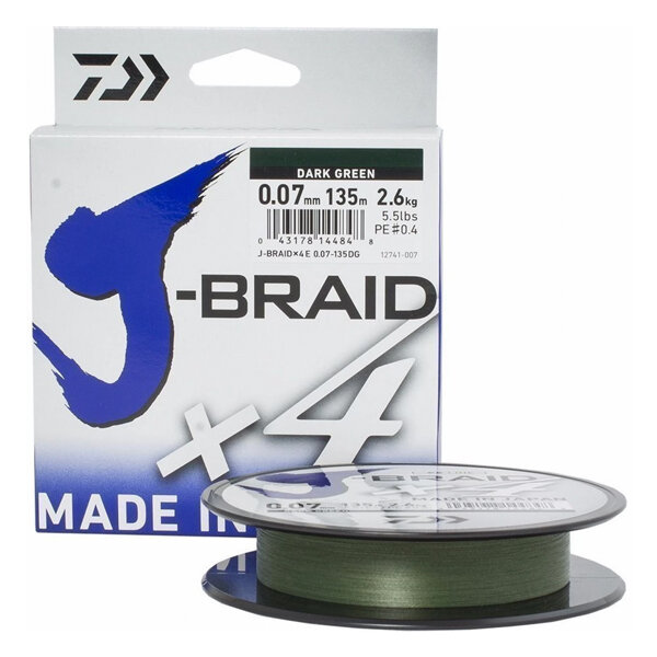Шнур плетеный Daiwa "J-Braid X4" (Темно-зеленый), 0.07 мм, 135 м 12741-007