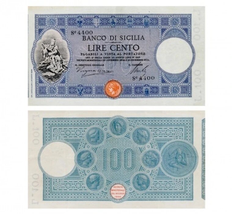 100 лир 1901 Италия, банк Сицилии, сувенирная копия, банкноты и купюры редкие коллекционные