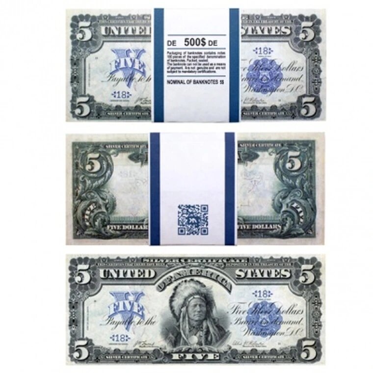 Банковская упаковка 100 банкнот США 5 долларов 1899 сувенирная копия, банкноты и купюры редкие коллекционные