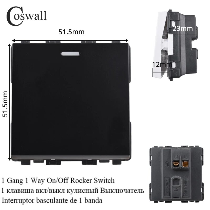 Coswall 1 gang 1 way черный выключатель
