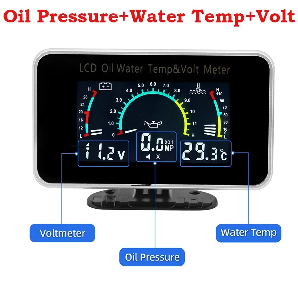 4 в 1 ЖК-дисплей 12 В/24 В Вольтметр давления масла Вольт Вольт Температура воды 3 In 1 Gauge BG0042