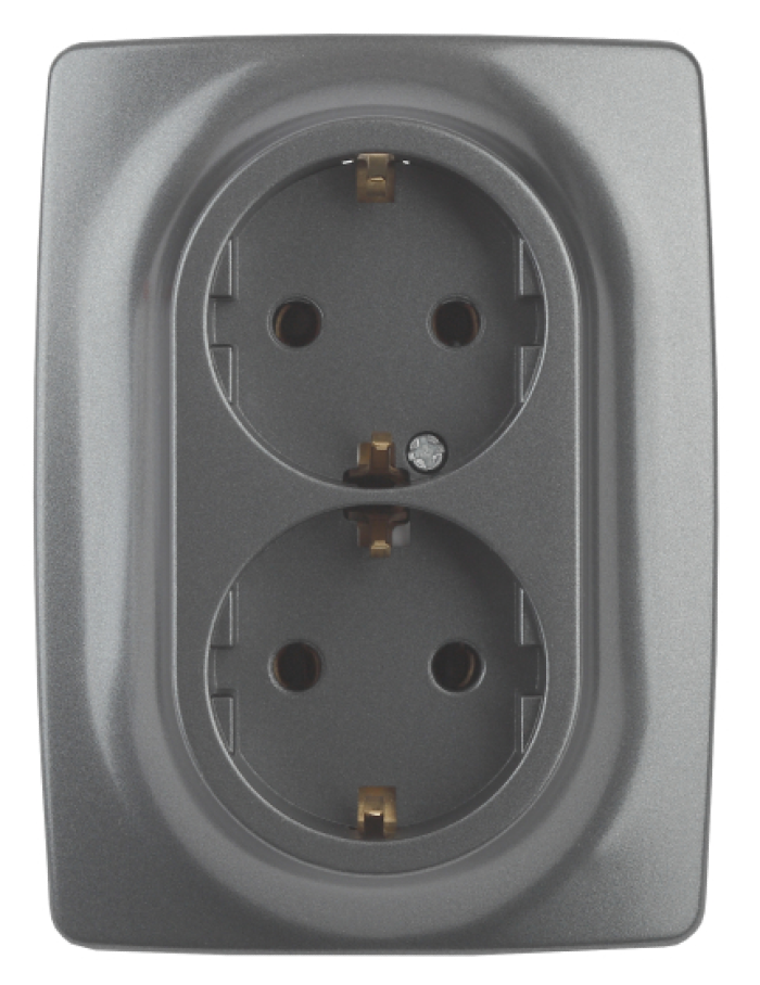Розетка силовая штепсельная ЭРА 12-2106-12, 16А 250В IP20 графит 2х2P+E Schuko с заземлением, двухместная, Б0031234 / электрооборудование