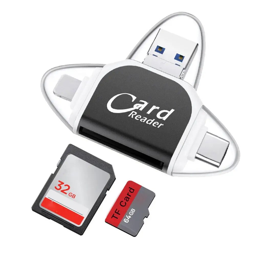 Кардридер многофункциональный USB, Micro USB, Type-C, Black
